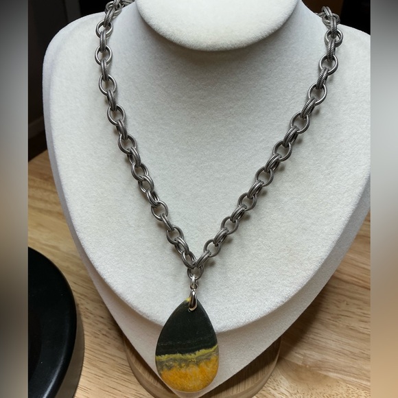 Jewelry | Double Antique Silver Chain With Bumblebee Jasper Pendant ...